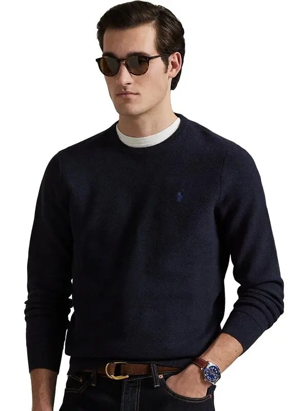 Ralph Lauren Mesh-knit Cotton Crewneck Sweater - Navy Heather