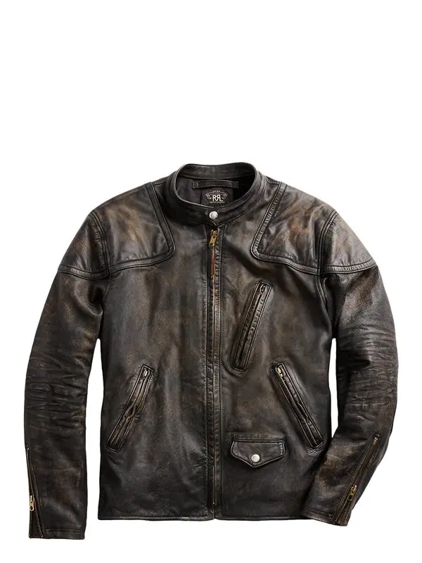 Ralph Lauren Slim Fit Leather Moto Jacket - Black