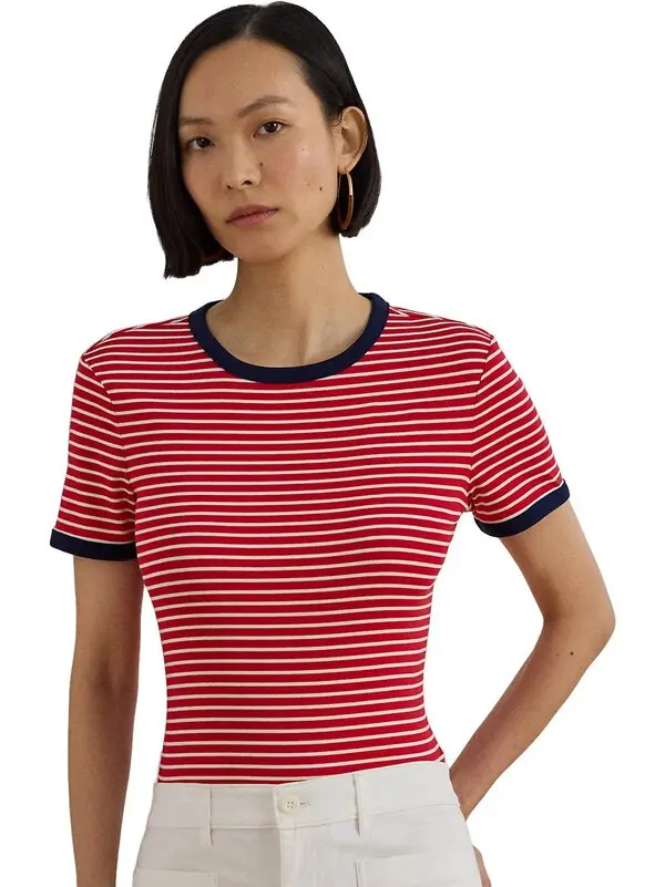 Ralph Lauren Striped Stretch Cotton Tee - Cruise Red/cream