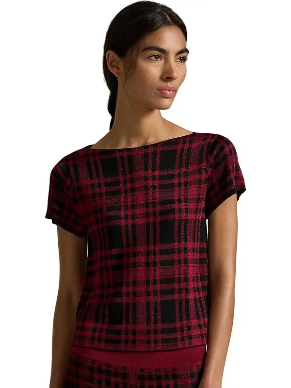 Ralph Lauren Plaid Jacquard-knit Short-sleeve Sweater - Polo Black/fireside Red