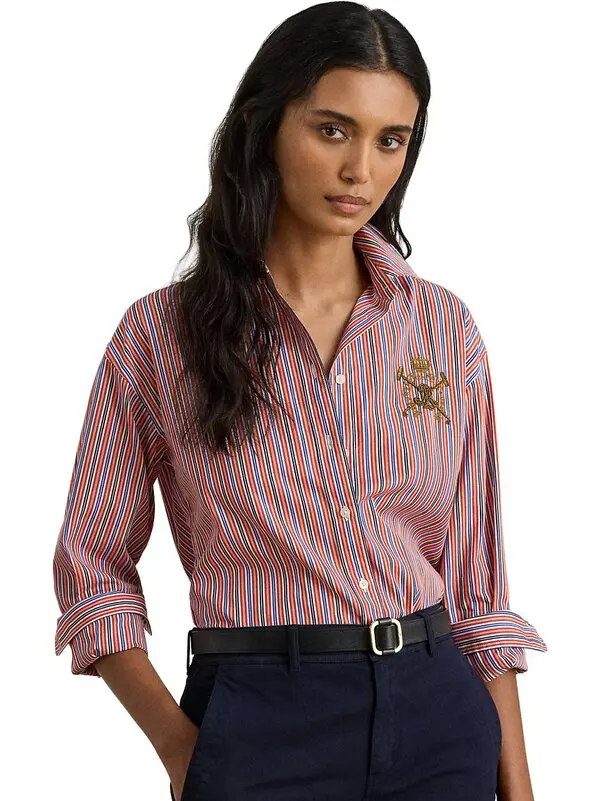 Ralph Lauren Relaxed Fit Striped Broadcloth Shirt - Orange/blue/white