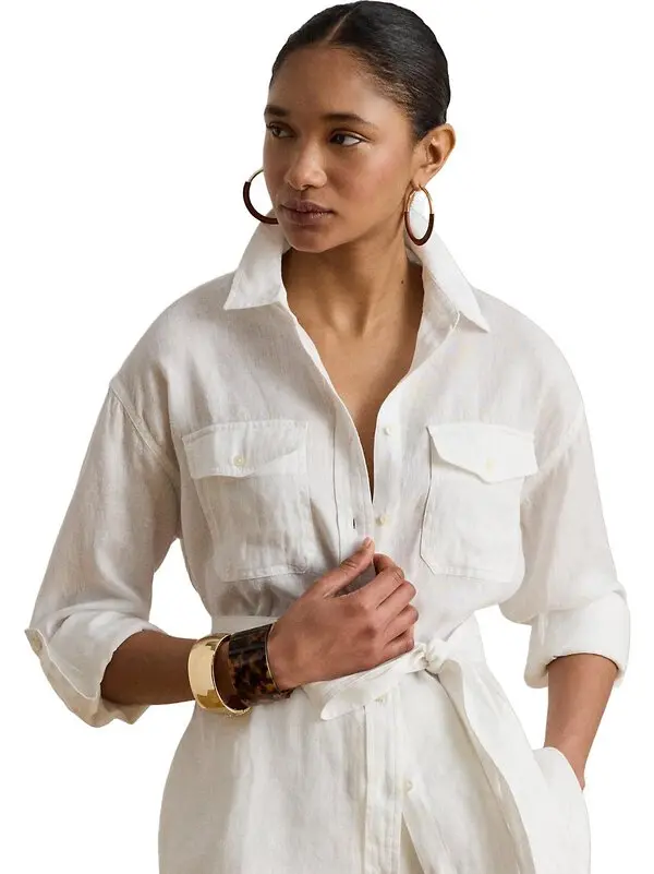 Ralph Lauren Relaxed Fit Belted Linen Shirt - White
