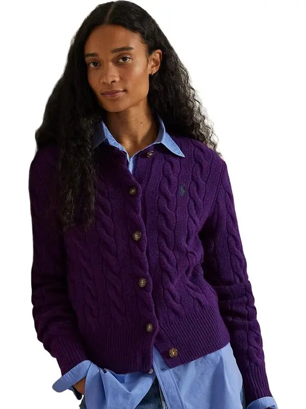Ralph Lauren Cable-knit Wool-cashmere Cardigan - Royal Aubergine Purple