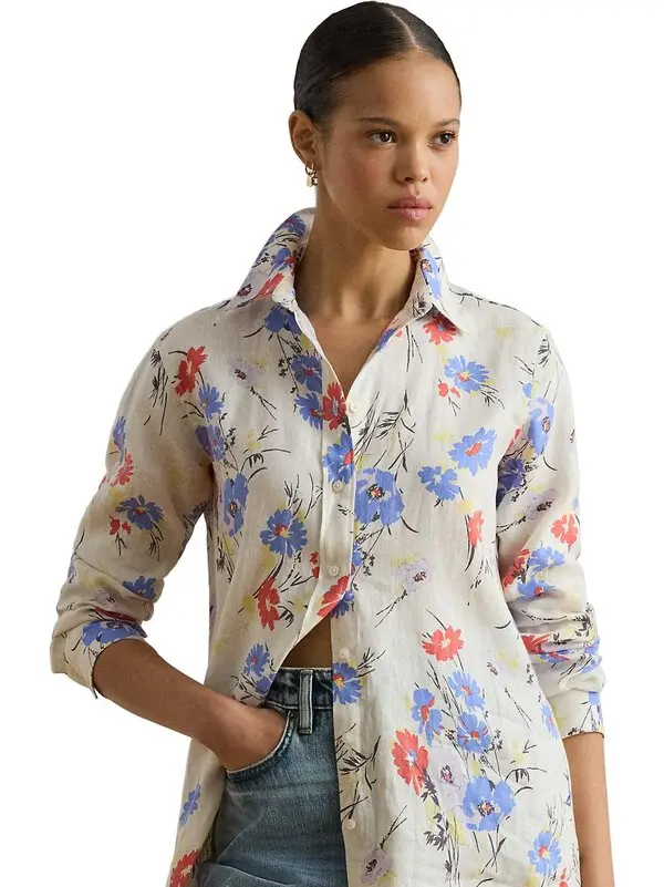 Ralph Lauren Relaxed Fit Floral Linen Shirt - Cream Multi