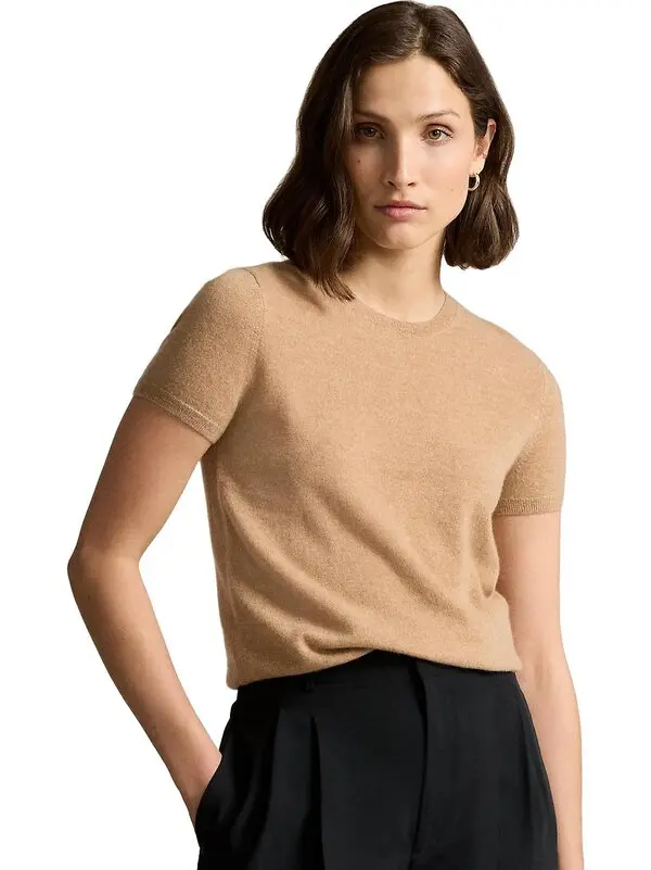 Ralph Lauren Cashmere Short-sleeve Crewneck Sweater - Collection Camel Melange