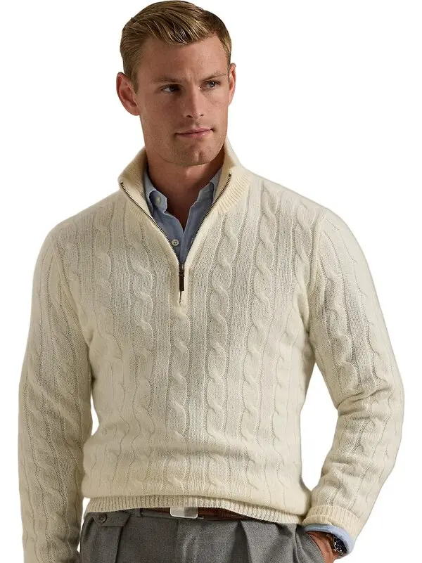 Ralph Lauren Cable-knit Quarter-zip Cashmere Sweater - Cream