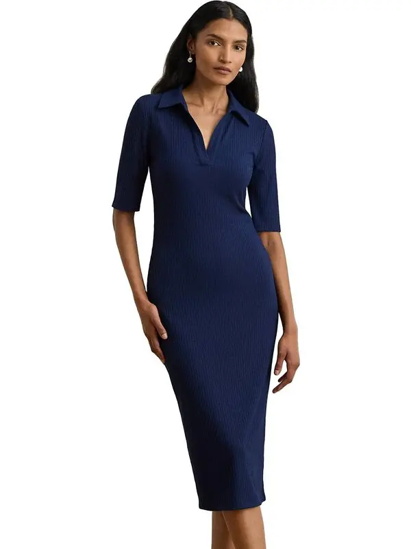 Ralph Lauren Rib-knit Polo Midi Dress - Refined Navy