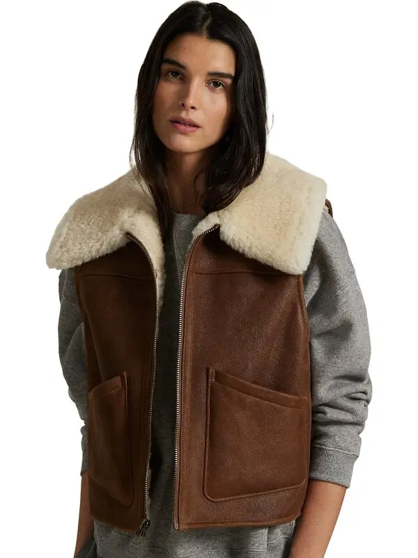 Ralph Lauren Shearling Full-zip Vest - Pale Russet/spring Beige