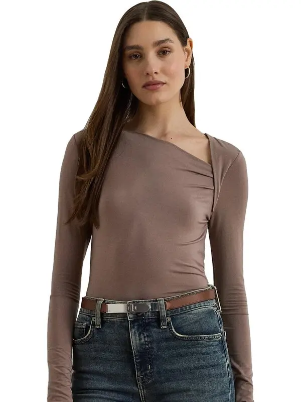 Ralph Lauren Stretch Jersey Asymmetrical Top - Taupe Brown