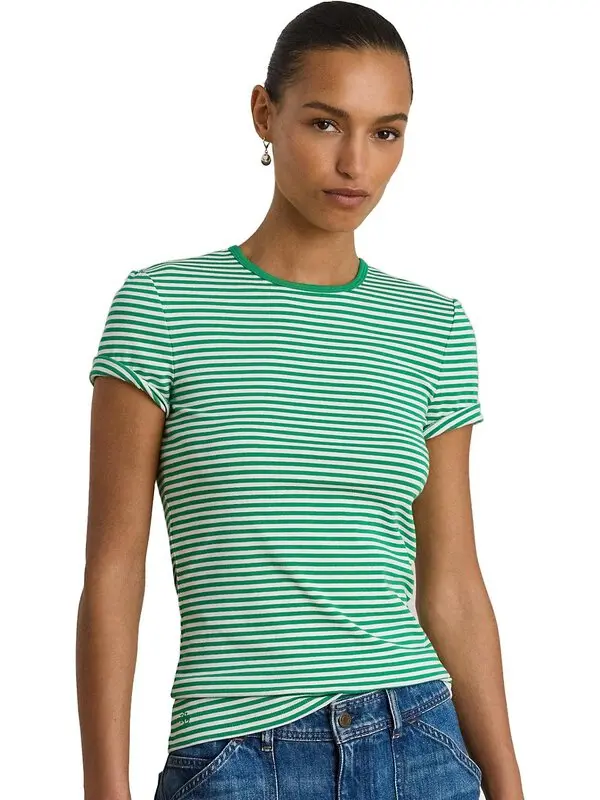 Ralph Lauren Striped Stretch Cotton Crewneck Tee - Stem/white