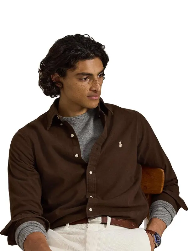 Ralph Lauren Classic Fit Brushed Flannel Shirt - Nutmeg Brown