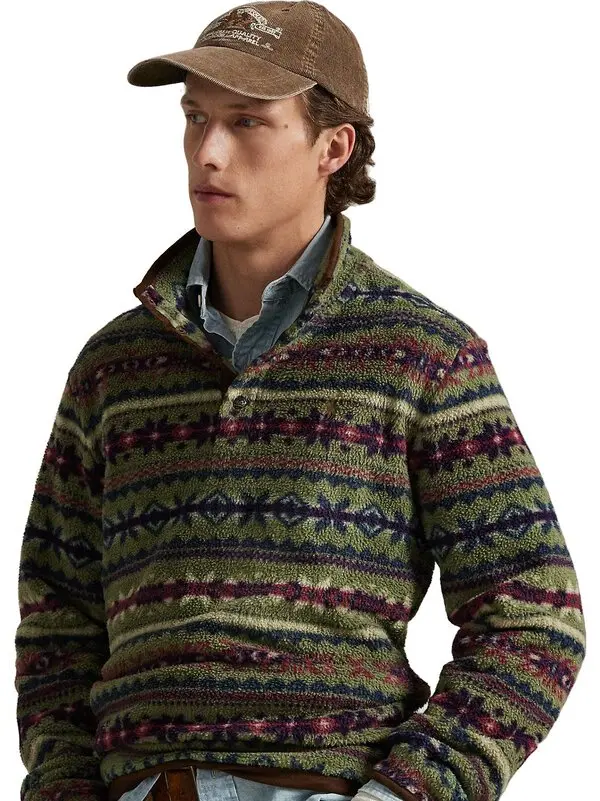 Ralph Lauren Fair Isle-inspired Fleece Pullover - Green Combo