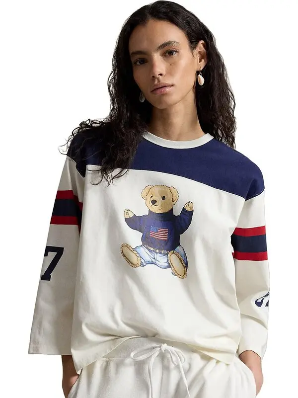 Ralph Lauren Poo Bear Cotton Jersey Tee - Warm White/newport Navy