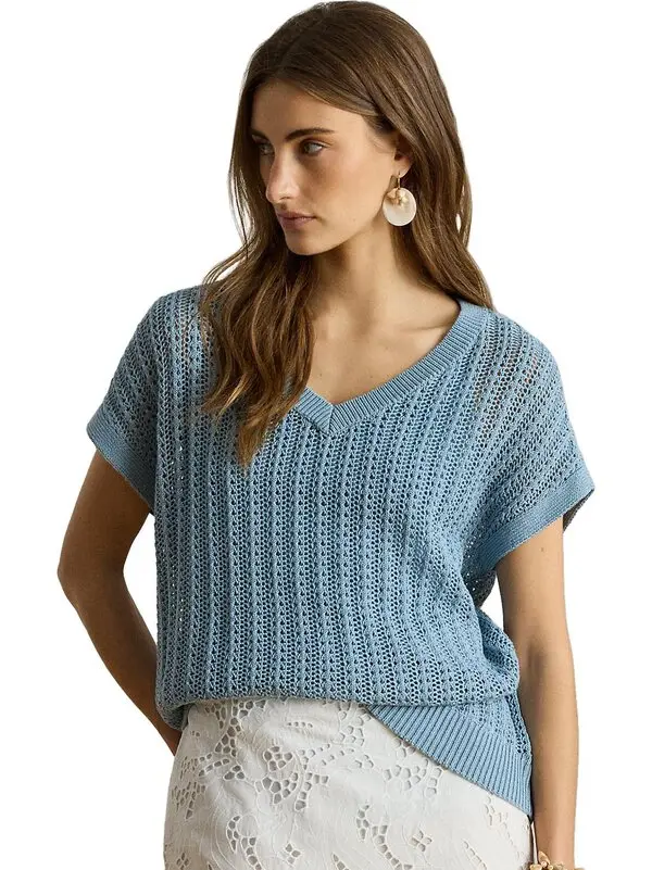 Ralph Lauren Cotton-blend Mesh Short-sleeve Sweater - Blue Note