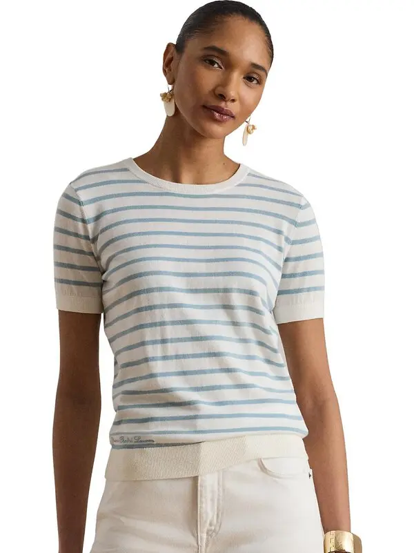 Ralph Lauren Striped Cotton Short-sleeve Sweater - White/blue Note