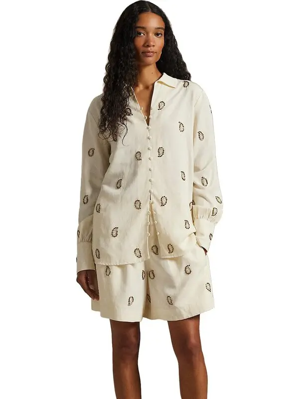 Ralph Lauren Beaded Paisley Drawstring Shorts - Trophy Cream