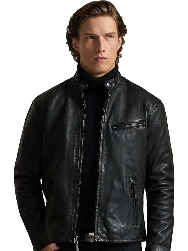 Ralph Lauren The Brookland Leather Café Racer Jacket - Polo Black