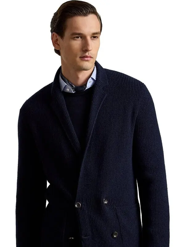Ralph Lauren Textured Cashmere Blazer Cardigan - Classic Chairman Navy