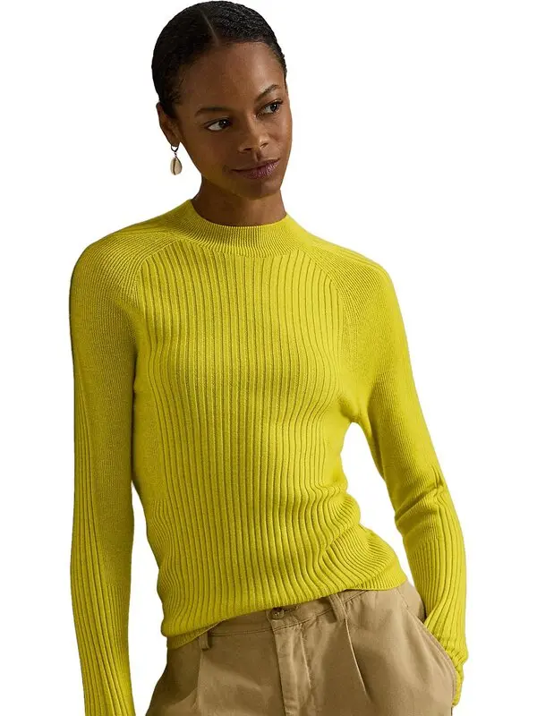 Ralph Lauren Rib-knit Wool Mockneck Sweater - Laser Yellow