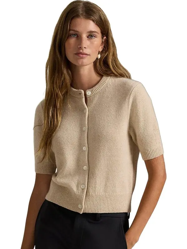 Ralph Lauren Cashmere Short-sleeve Cardigan - Deck Tan Heather