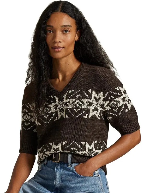 Ralph Lauren Intarsia-knit Short-sleeve Sweater - Brown Multi