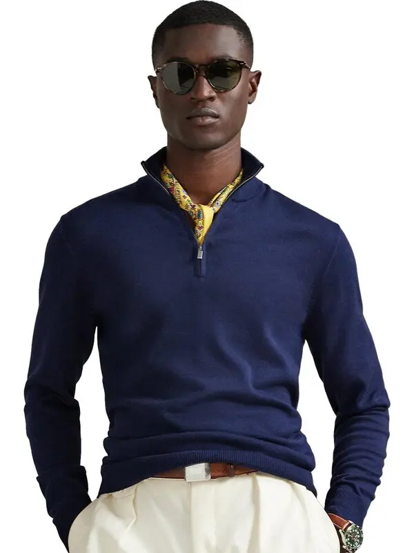 Ralph Lauren Cotton Quarter-zip Mockneck Sweater - Bright Navy