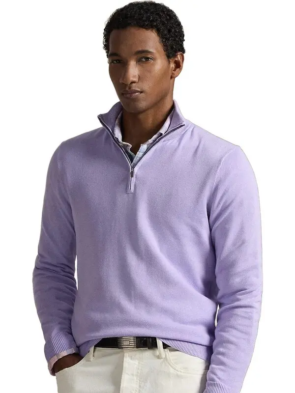 Ralph Lauren Cotton Quarter-zip Mockneck Sweater - Powder Purple