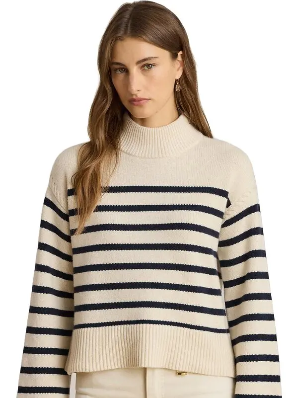 Ralph Lauren Striped Wool-blend Mockneck Sweater - Mascarpone Cream/navy
