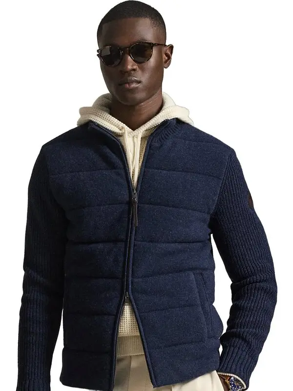 Ralph Lauren Wool-cashmere Quilted Insulated Full-zip Sweater - Indigo