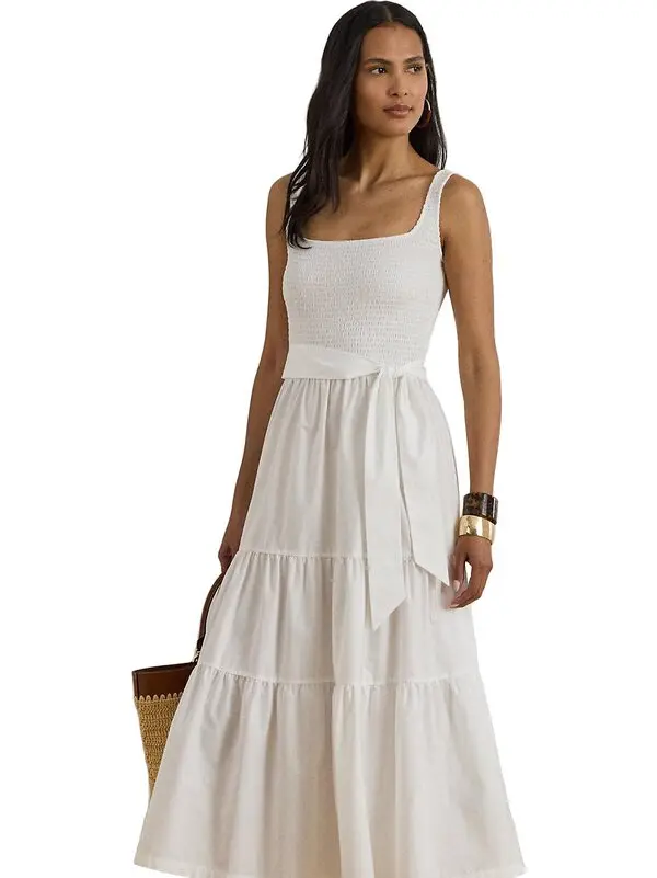 Ralph Lauren Belted Tiered Midi Dress - White