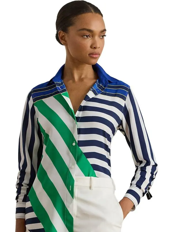 Ralph Lauren Classic Fit Striped Crepe Shirt - Navy/white/green