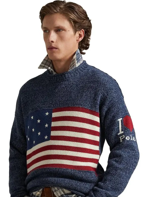 Ralph Lauren Cotton Rollneck Graphic Sweater - Blue Marl