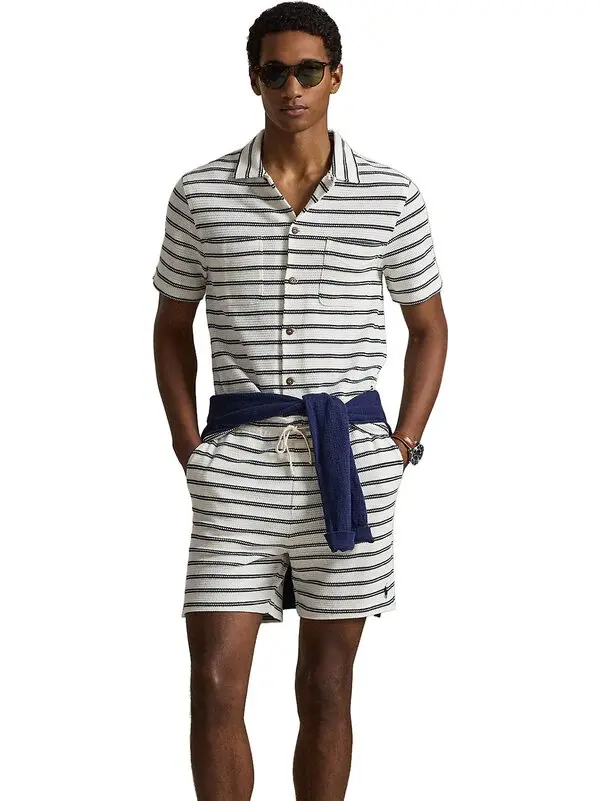 Ralph Lauren 6-inch Striped Pointelle-ribbed Shorts - Pale Cream/newport Navy