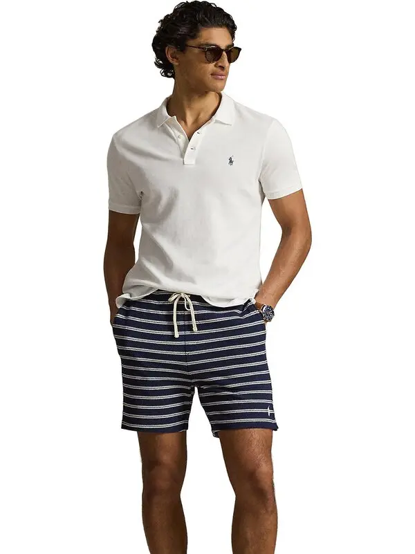 Ralph Lauren 6-inch Striped Pointelle-ribbed Shorts - Newport Navy/pale Cream