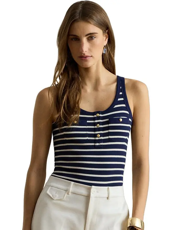 Ralph Lauren Striped Rib-knit Tank Top - Refined Navy/cream