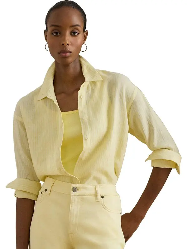 Ralph Lauren Relaxed Fit Striped Linen Shirt - Yellow/white
