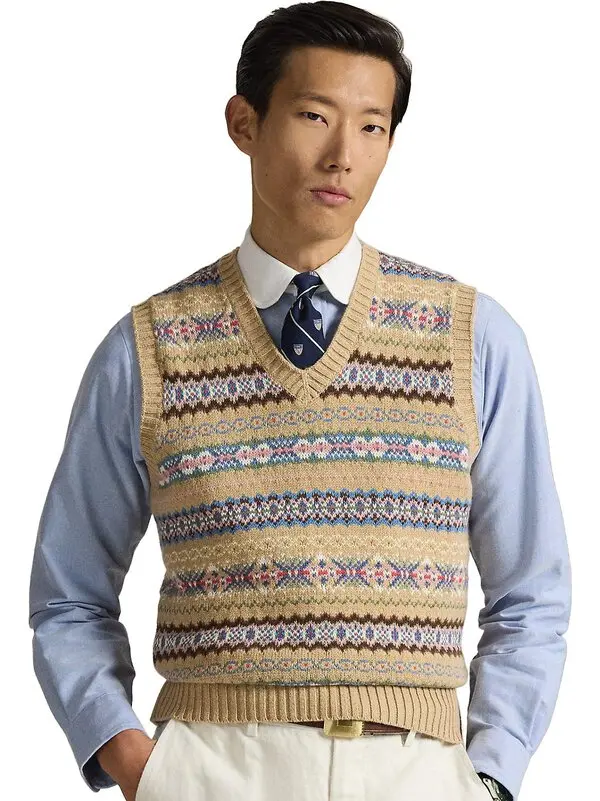 Ralph Lauren Fair Isle Cotton-wool Sweater Vest - Tan Multi