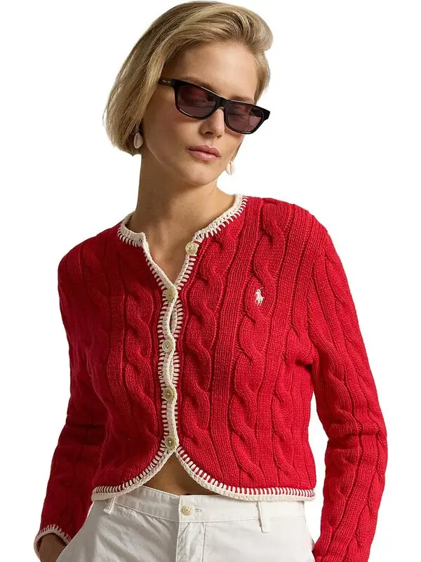 Ralph Lauren Cable-knit Cropped Cardigan - Cruise Red