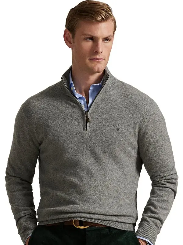 Ralph Lauren Quarter-zip Wool Sweater - Fawn Grey Heather