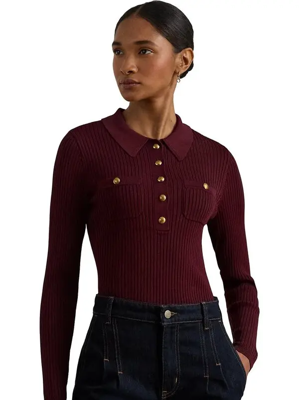 Ralph Lauren Rib-knit Polo Sweater - Dark Garnet