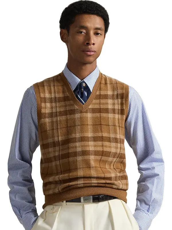 Ralph Lauren Plaid Cashmere Vest - Brown Combo