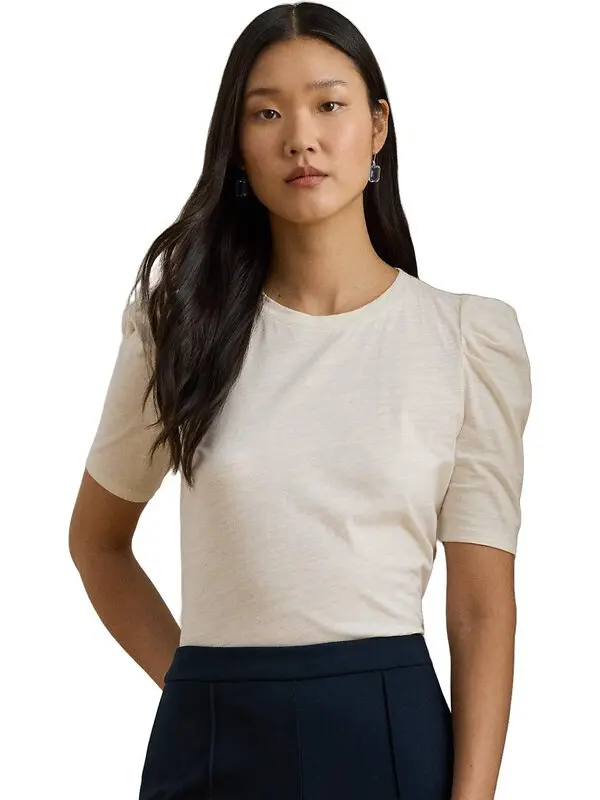 Ralph Lauren Slub Jersey Puff-sleeve Top - Mascarpone Cream