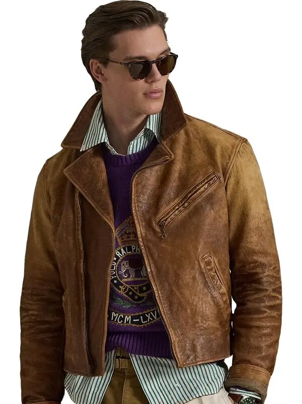 Ralph Lauren Leather Newsboy Jacket - Brown