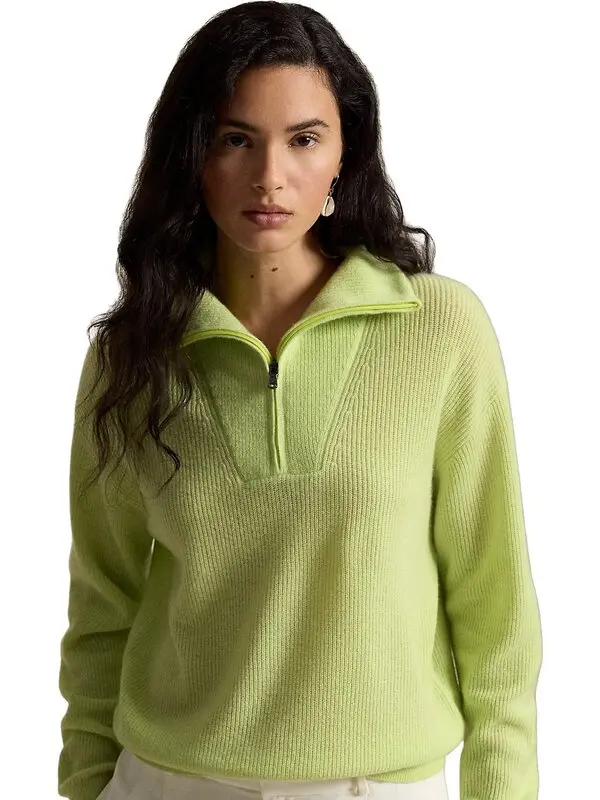 Ralph Lauren Rib-knit Cashmere Half-zip Sweater - Light Lime