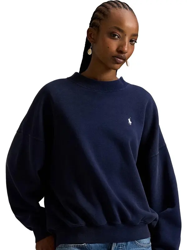 Ralph Lauren Oversized Fleece Crewneck With Logo - Newport Navy