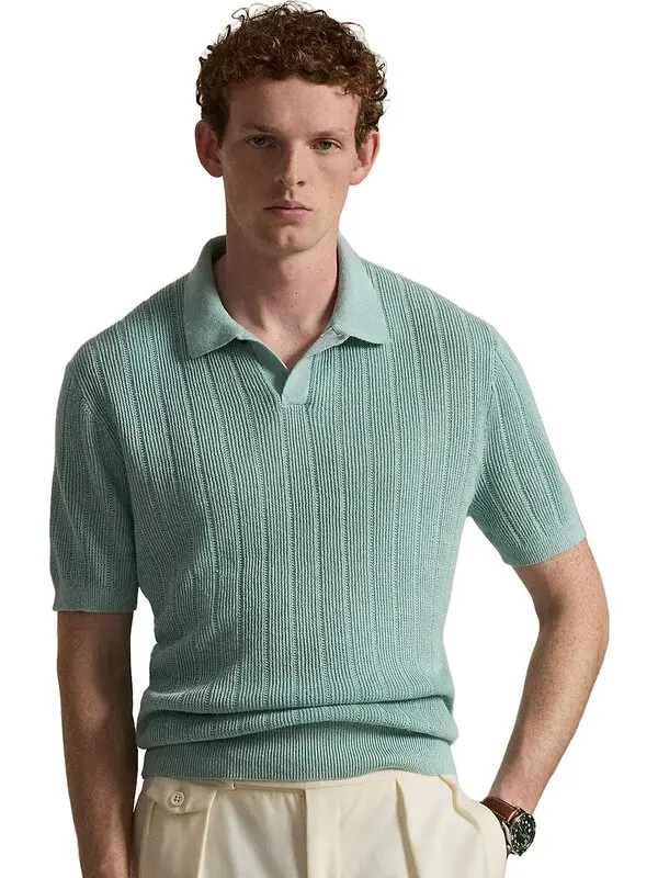 Ralph Lauren Linen Johnny-collar Sweater - Pale Blue