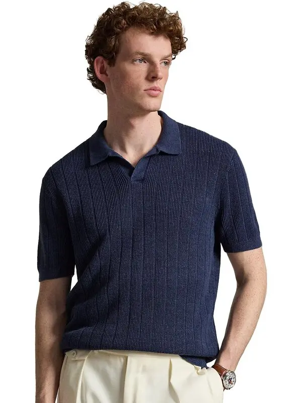 Ralph Lauren Linen Johnny-collar Sweater - Newport Navy