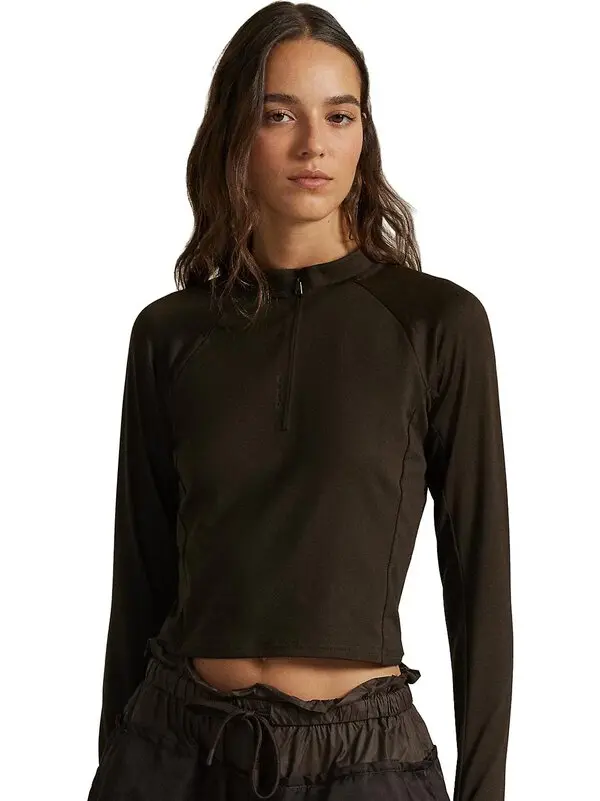Ralph Lauren Sueded Jersey Cropped Half-zip - Dark Beech