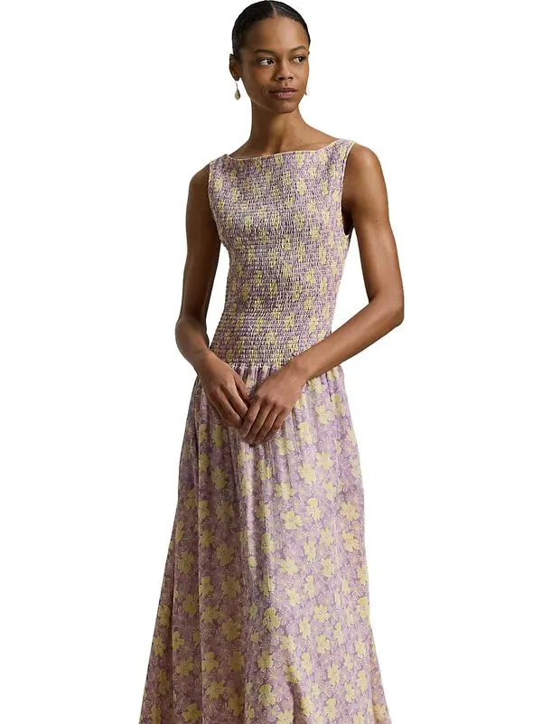 Ralph Lauren Floral Fit-and-flare Crinkled Dress - Soft Bloom Purple Yellow
