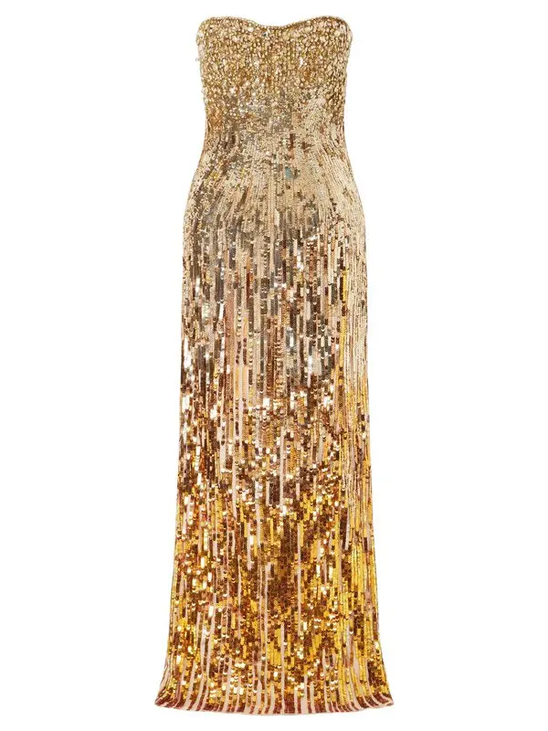 Jenny Packham Cesonia Strapless Sequined Gown - Gold